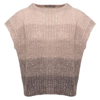 D.exterior Degrade Pailletten-Gilet - - Knitwear - Damen - Beige - S