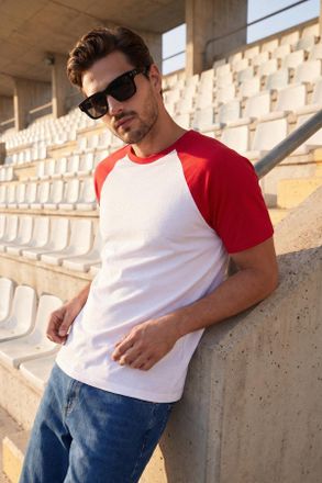 Trendyol MAN Herren Wei&szlig; Colour-Block Kurz Relaxed Fit T-Shirts