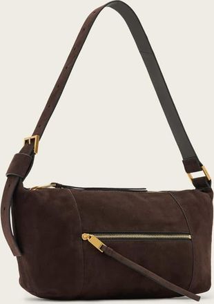 AllSaints Vega - Schultertasche aus Wildleder in Bitterbraun-Brown