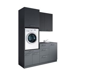 Laundreezy Waschraum Komplett-Set, Anthrazit - Modulares Schranksystem f&uuml;r Waschk&uuml;che & Hauswirtschaftsraum - 168 x 238 x 68 cm (B/H/T)