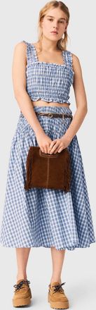 Maje Gesmoktes Baumwolltop Mit Strass - Carreaux Bleus Print - Maje