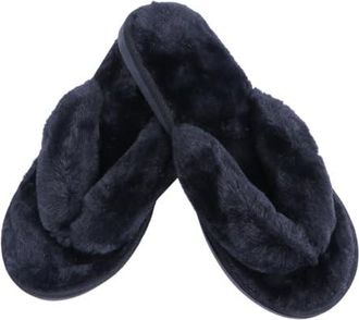 Yarnow Pantoufles Femme Peluche Noire Antid&eacute;rapantes Tongs Int&eacute;rieur Rembourr&eacute;es Chaudes et Confortables Semelle pour Maison