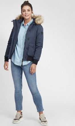 Oxmo Winterjacke OXAcila Wattierte Winterjacke mit Kapuze und abnehmbarem Kunstfellkragen