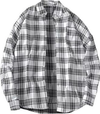 Generic Chemise &agrave; carreaux &agrave; manches longues pour homme, chemise boutonn&eacute;e tartan classique de couleur contrast&eacute;e, chemise confortable et ample, hauts d&eacute;contr