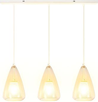 Nowa LED H&auml;ngelampe 3 flammig Esstischleuchte Glas klar Pendelleuchte Metall wei&szlig; Wohnzimmerlampe dimmbar, Metall, 3x 4W 470Lm warmwei&szlig;, LxH 75x150 cm