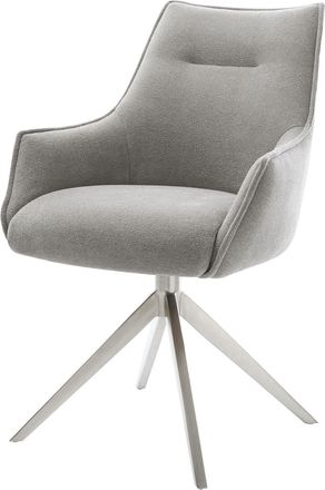DELIFE Esszimmerstuhl Alja-Flex mit Armlehnen Kreuzgestell breit Edelstahl Strukturstoff Soft Grau 360&deg; drehbar Wippfunktion Taschenfederkern