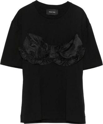 Simone Rocha Femme, Tops, Noir, Taille: 38 FR T-Shirt &agrave; Volants et D&eacute;tails Patchwork au Niveau de la Poitrine