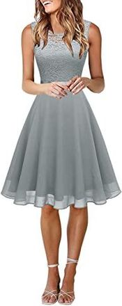 Onsoyours Robe de Cocktail Femme Longue Robes Soirée en Dentelle Mousseline de Soie Robes Chic Elégant sans Manches Sexy Robe Asymétrique A1 Gris S