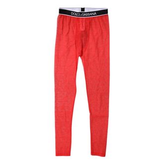Dolce & Gabbana Femme, Pantalons, Rouge, Taille: 38 FR Logo Lace Tight Pants