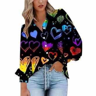 Generic Chemisiers pour femmes boutonn&eacute;s, parfaits pour Thanksgiving, la Saint-Valentin et dautres occasions. Chemisier &agrave; manches longues jaune pour femme, BK