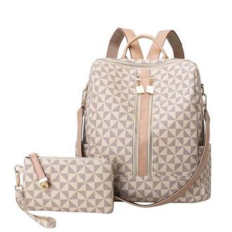 Generic Sac &agrave; dos de en cuir PU avec fermeture &eacute;clair pour femmes, coll&egrave;ge et ext&eacute;rieur (Beige)