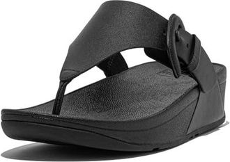 FitFlop Femme Lulu String en Cuir Brut avec Boucle recouverte Sandale, Noir, 37 EU