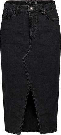 Sublevel Damen Midi Jeans Rock LSL-459 Damenrock mit Schlitz Black Denim B141 S