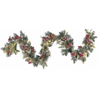 Beliani Weihnachtsgirlande Grün Kunststoff 180 cm mit led Beleuchtung Schnee batteriebetrieben Weihnachtsdeko für Kamin Treppe Geländer Fenster Innen