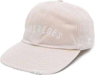 Courr&egrave;ges Caps & M&uuml;tzen - Distressed Beige Cotton Twill Cap - Gr. M - in Wei&szlig; - f&uuml;r Damen
