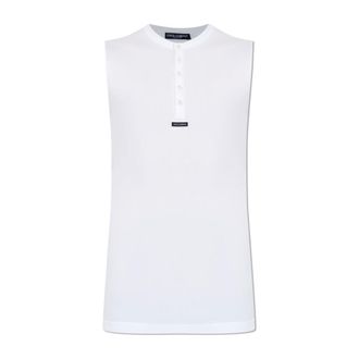 Dolce & Gabbana Homme, Tops, Blanc, Taille: 2XL Haut Logo C&ocirc;tel&eacute;