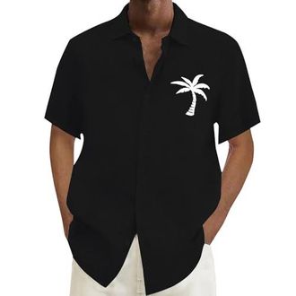 Generic Chemise d&eacute;t&eacute; &agrave; manches courtes pour homme - Coupe droite - En lin - Perm&eacute;able &agrave; lair - Pour les vacances - Chemise de plage avec boutonni&egrave;re - Pour l&eacute;