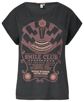 QS by s.Oliver Gewaschenes T-Shirt mit Frontprint