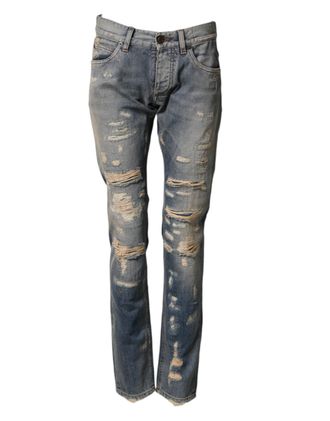 Dolce & Gabbana Mens Distressed Skinny Denim Jeans Blue