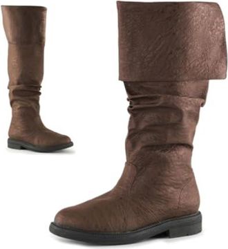 ORANDESIGNE Vintage Bout Rond Talon Chunky Bottes M&eacute;di&eacute;val Knight Pirate Bottes Mi-Mollet en Cuir PU Cowboy Bottes pour Hommes Bottes De Sport D&eacute;contract&eacute;es en Pl