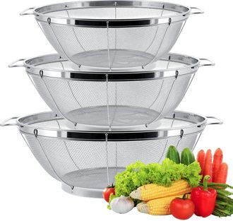 Generic 3-teiliges K&uuml;chensieb aus Edelstahl, Sieb, Sch&uuml;ssel mit Griff f&uuml;r Nudeln, Gem&uuml;se, Obst, 22 cm, 25 cm, 28 cm