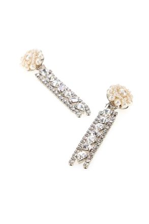 Alessandra Rich Womens Embellished Metal Earrings Pearlcrysilver Orecchini
