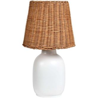 Beliani Lampe &agrave; Poser en C&eacute;ramique avec Abat-Jour en Rotin Accessoire Salon Chambre Bureau Blanc Bartang