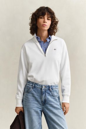GANT Damen Shield Sweatshirt mit Rei&szlig;verschlusskragen (XXXL) EGGSHELL
