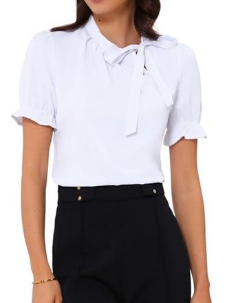 Allegra K Femmes Chemises Col Noeud Papillon Haut Chemisier &Eacute;l&eacute;gant Manches Courtes pour Bureau Halloween d&eacute;guisement Blanc 1 M