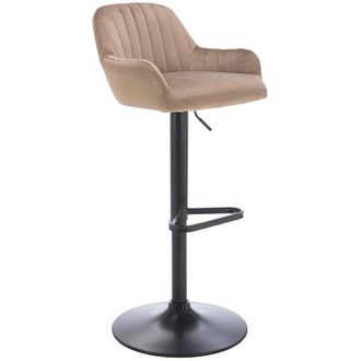 Vente-Unique Tabouret de bar en velours et m&eacute;tal noir - Hauteur r&eacute;glable - Beige - ELEANA