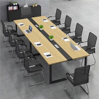 Generic Gro&szlig;er Besprechungstisch mit Kabelkanal, gro&szlig;er Konferenztisch for viele Personen, schwarzes Metallgestell, Holzdesign, einfache Montage(Madera+Negro,
