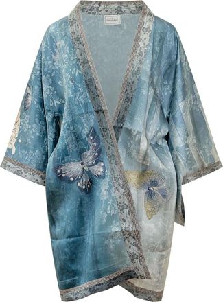 Pierre-Louis Mascia Femme, Vestes, Bleu, Taille: ONE Size Kimono en soie imprim&eacute;e