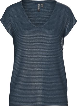 Pieces Damen Pcbillo Tee Lurex Stripes Noos T-Shirt, Reflecting Pond/Detail:Lurex Gold,XS