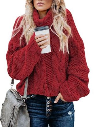 Generic Chandail dhiver &agrave; manches longues et col roul&eacute; pour femme, coupe d&eacute;contract&eacute;e, surdimensionn&eacute;, vert taille M, pour le quotidien, le travail et les vac