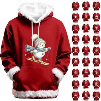 Generic Sweat à capuche de Noël pour homme - Sweat à capuche surdimensionné - Tenue de Noël à manches longues - Garniture en peluche - Costume de Noël tendanc