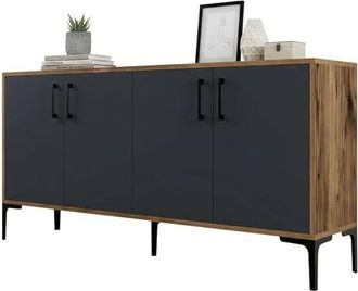 Dmora Kommode Sestante, Wohnzimmerbuffet, Wohnzimmer-Sideboard, Moderne K&uuml;chen-Speisekammer, 160x35h78 cm, Walnuss und Anthrazit