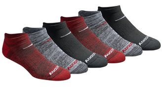 Saucony Herren Multi-Pack Mesh Ventilating Comfort Fit Performance No-Show Socken, Schwarz, Rot, Sortiert (6 Paar), XL (6er