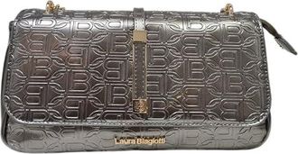 Laura Biagiotti Sac femme ligne Arcade, cuir synthétique peint impression LB, bandoulière chaîne métallique or, dimensions 27 x 9 x 14, fermeture à rabat et fermeture