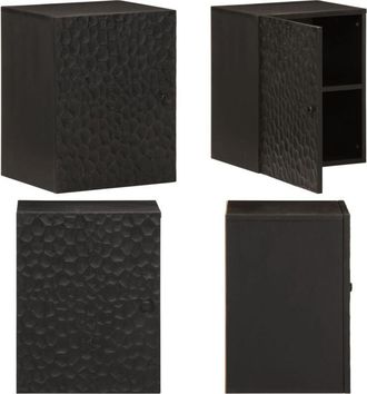 vidaXL Bad-Wandschrank Schwarz 38x33x48 cm Massivholz Mango - Badezimmerwandregal - Schubladenaufbewahrung - Badschrank Schwarz - Handtuchhalter - Regal Bad