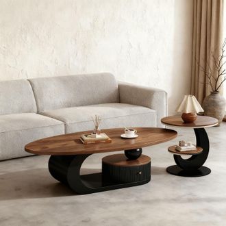 Generic Couchtisch 2-Teilig Couchtisch im Landhausstil Freistehender Wohnzimmertisch mit gro&szlig;er Ablagefl&auml;che Ovaler Sofatisch Einfache Montage for Wohnung/Hau