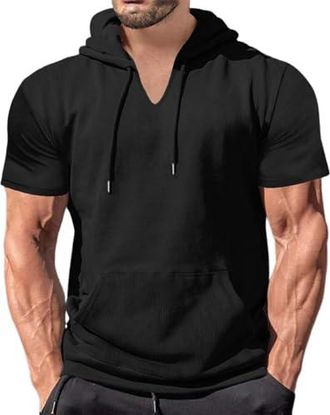 Generic Hauts pour hommes, chemises pour hommes adultes avec cordon de serrage - Couleur unie - Col en V - T-shirt &agrave; capuche d&eacute;contract&eacute; - Confortable - Respi