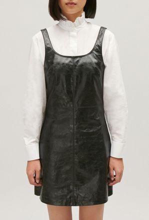 Claudie Pierlot Robe courte chasuble cuir noir