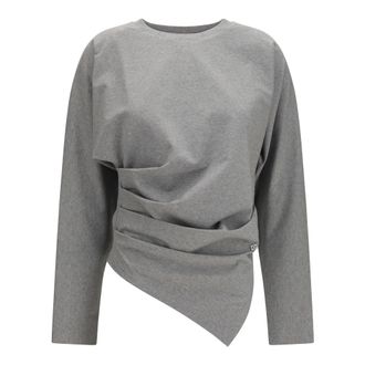 Ganni Asymmetrisches Draped Stretch-Baumwoll-Oberteil - - Tops - Damen - Grau - M
