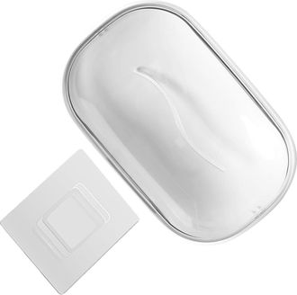 Amosfun Wandmontierter Wei&szlig;er Seifenspender Mit Selbstklebendem Wasserabweisendem Ablaufsystem Platzsparender Seifenhalter F&uuml;r Badezimmer K&uuml;che Und Waschraum 