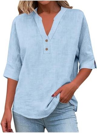 Generic T-shirt en lin pour femme, t-shirt d&eacute;t&eacute; basique &agrave; manches courtes d&eacute;contract&eacute; ample, t-shirt de sport pour femme, surdimensionn&eacute;, tendance, t-shirt d&eacute;