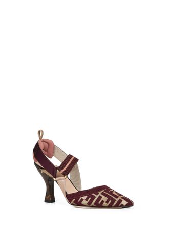 Fendi Womens Burgundy Ff Fabric Colibr&igrave; Slingback Pumps Polyamide High Heel Shoes