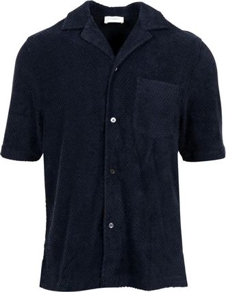 Paolo Pecora Homme, Chemises, Bleu, Taille: XL Honeycomb Stitch Short Sleeve Shirt