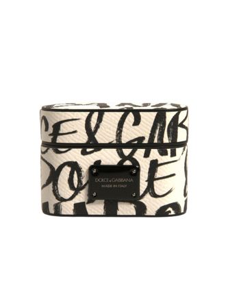 Dolce & Gabbana Unisex Leather Scribble Logo Airpods Case White Card Cases