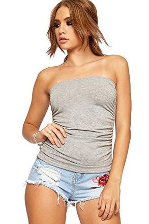 WearAll Uni Bustier Bandeau Top ruché sans Bretelles Haut - Gris Clair - 40-42