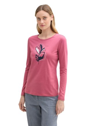 Tom Tailor Damen Longsleeve aus Baumwolle mit Print, 21181 - Wine Rose Pink, XL